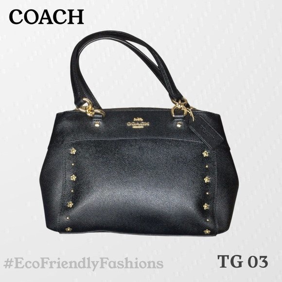 Coach | Bags | Coach Mini Brooke Floral Rivets Black Leather Carryall ...